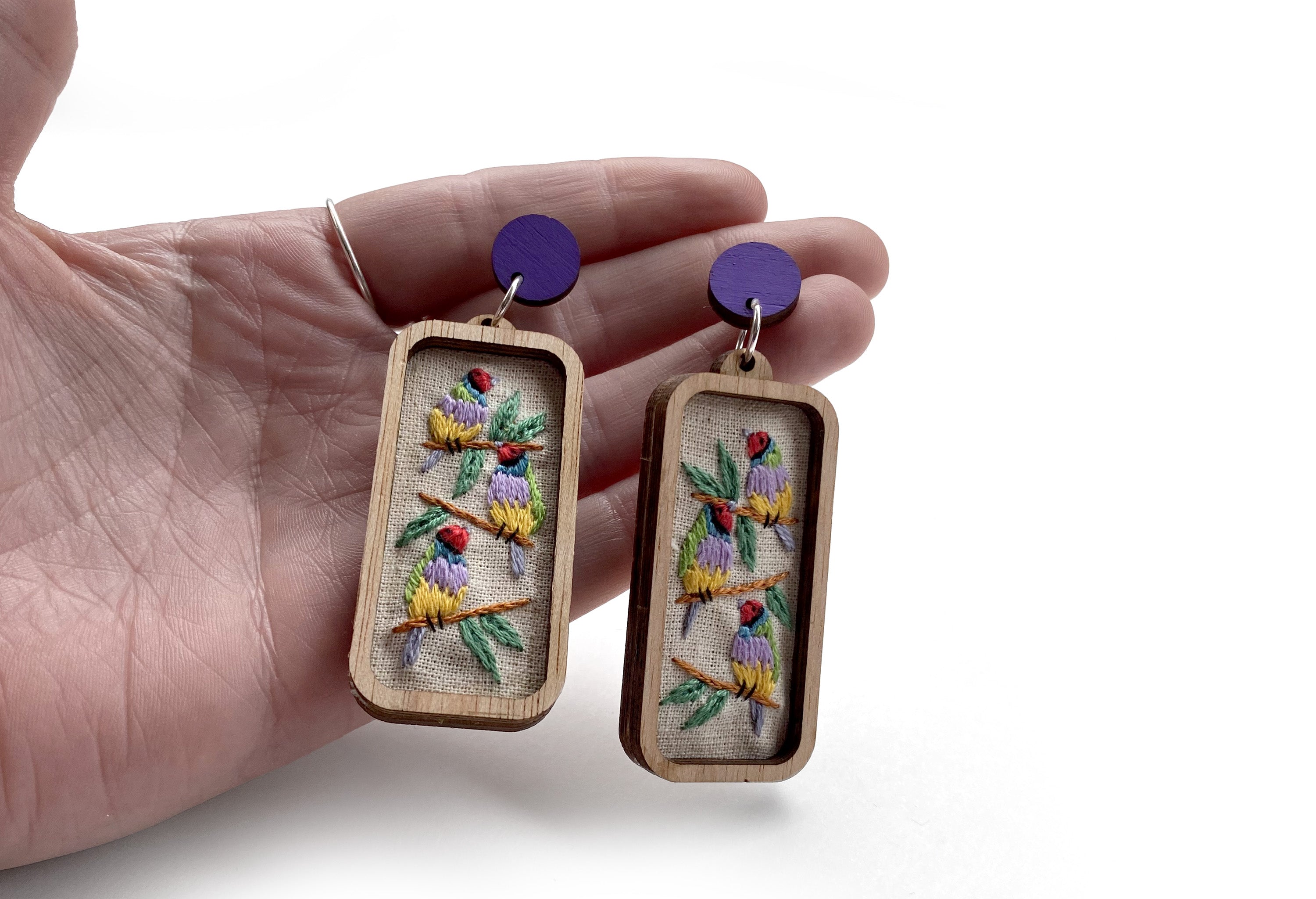 Hand Embroidered Earrings - Gouldian Finch – Yarn Industries